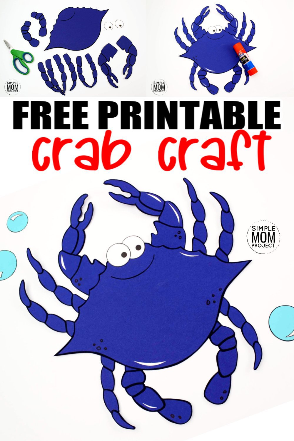 Fun Cut and Paste Blue Crab Craft for Kids - Simple Mom Project