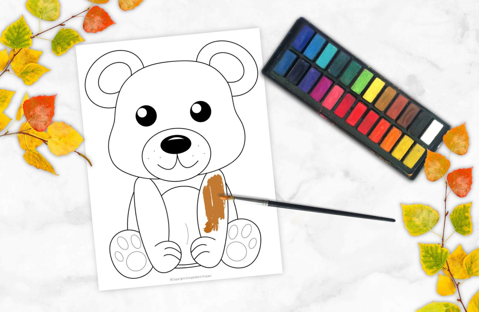 Free Printable Woodland Bear Coloring Page for Kids
