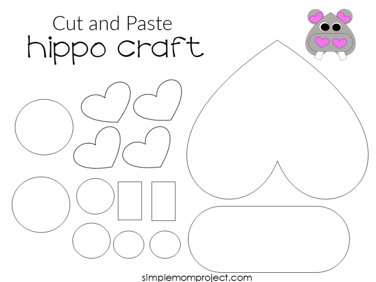 Free Printable Cut and Paste Heart Hippo Craft for Kids