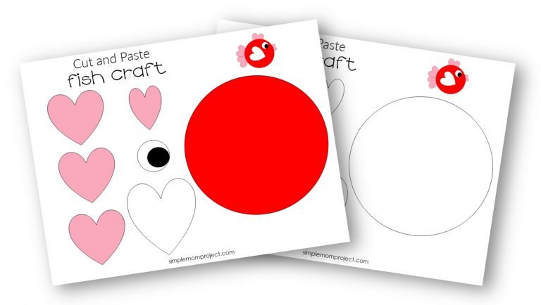 Free Printable Cut and Paste Heart Fish Craft with Fish Template