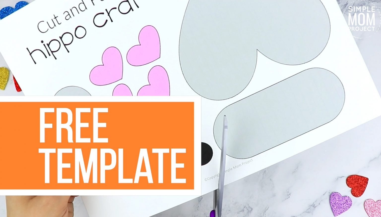 Free Printable Cut and Paste Heart Hippo Craft for Kids