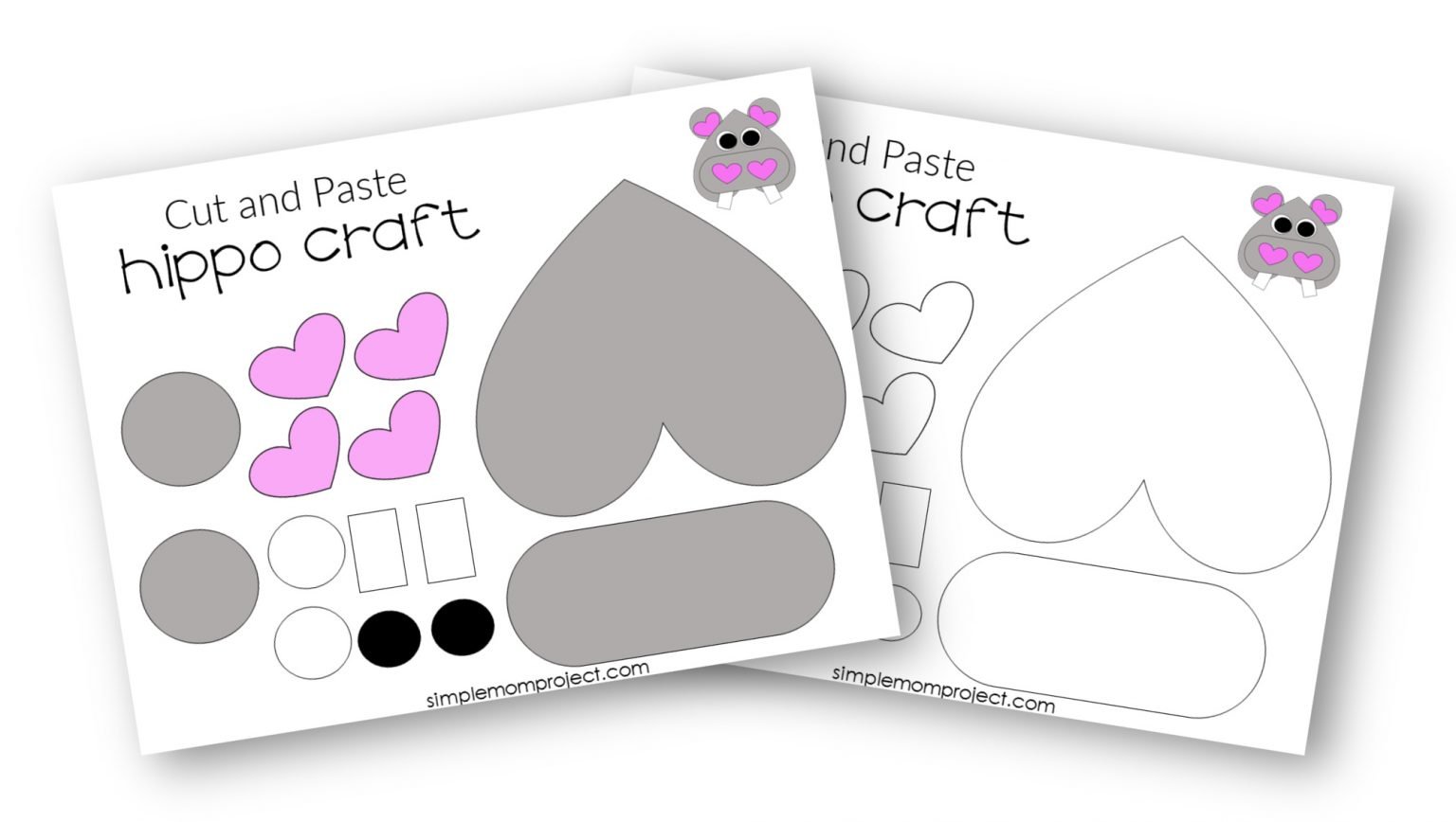 Free Printable Cut and Paste Heart Hippo Craft for Kids