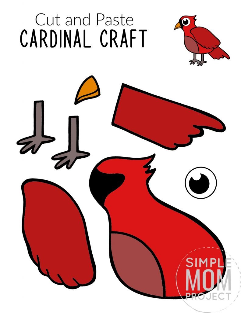 Easy and Free Printable Cut and Paste Cardinal Craft for Kids