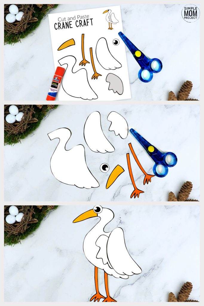 Cut and Paste Crane Bird Craft with Free Crane Template