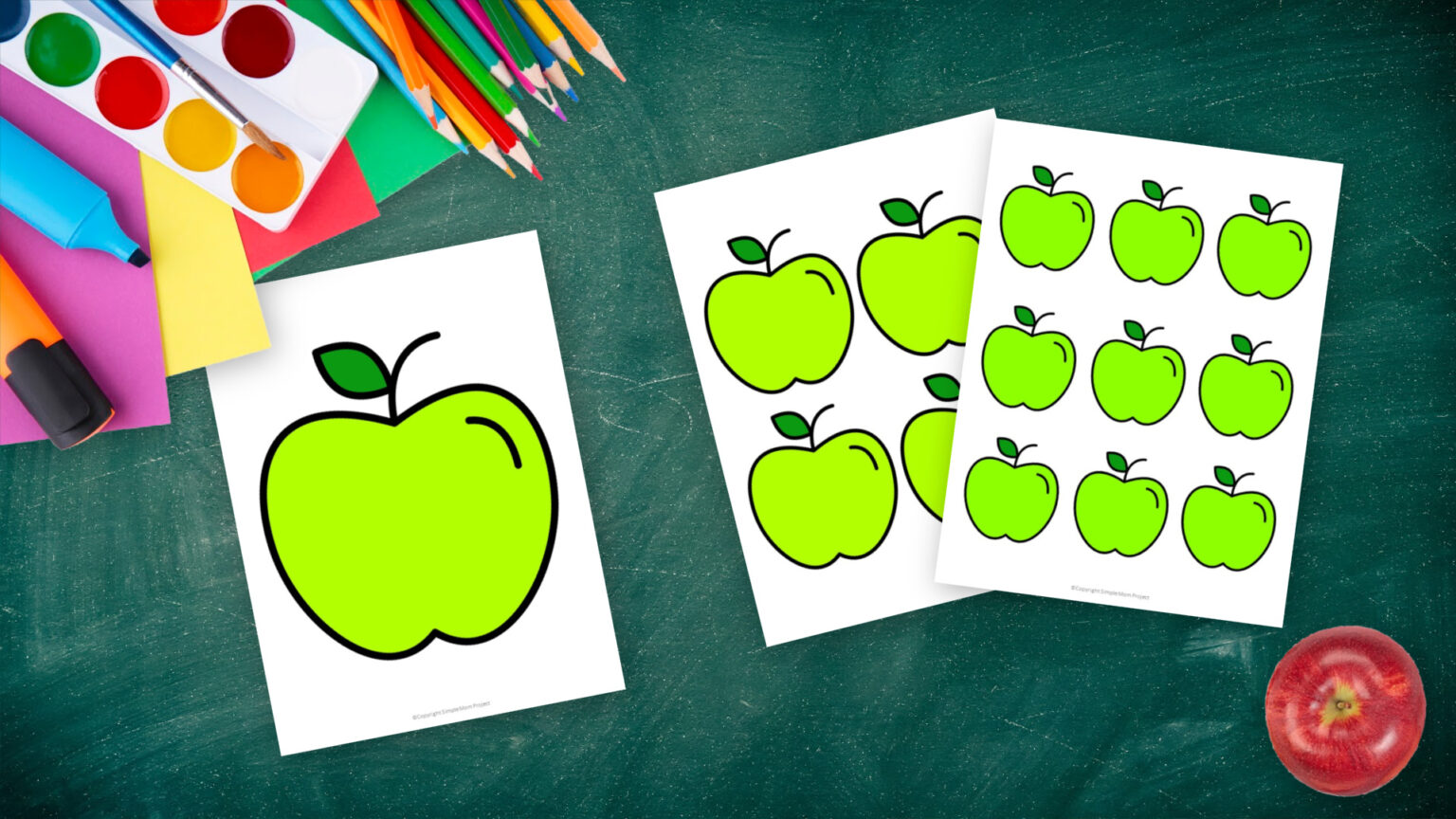 Red and Green Apple Templates in Large, Medium and Small