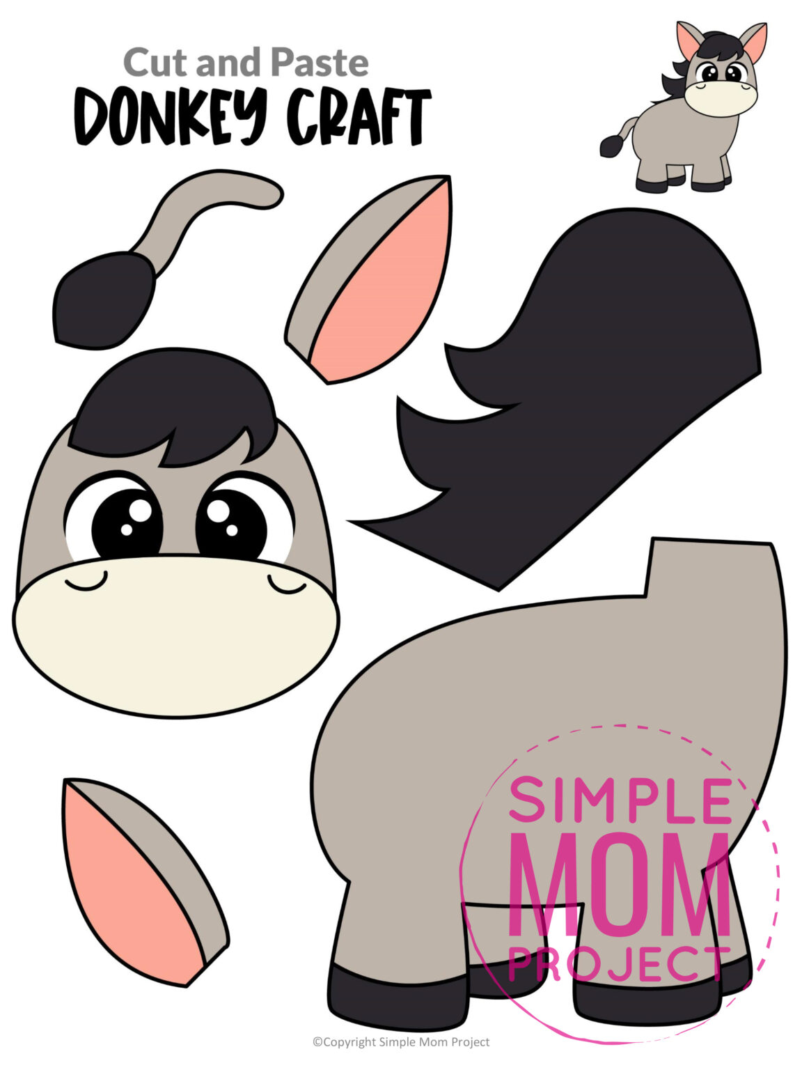 Free Printable Donkey Craft Template – Simple Mom Project