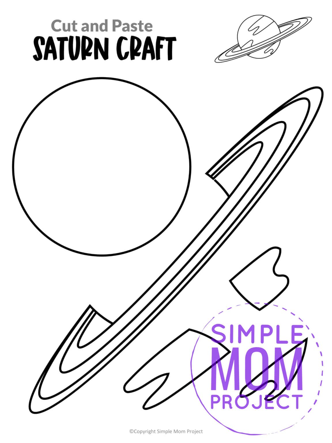 Cut and Paste Saturn Craft with Saturn Template - Simple Mom Project