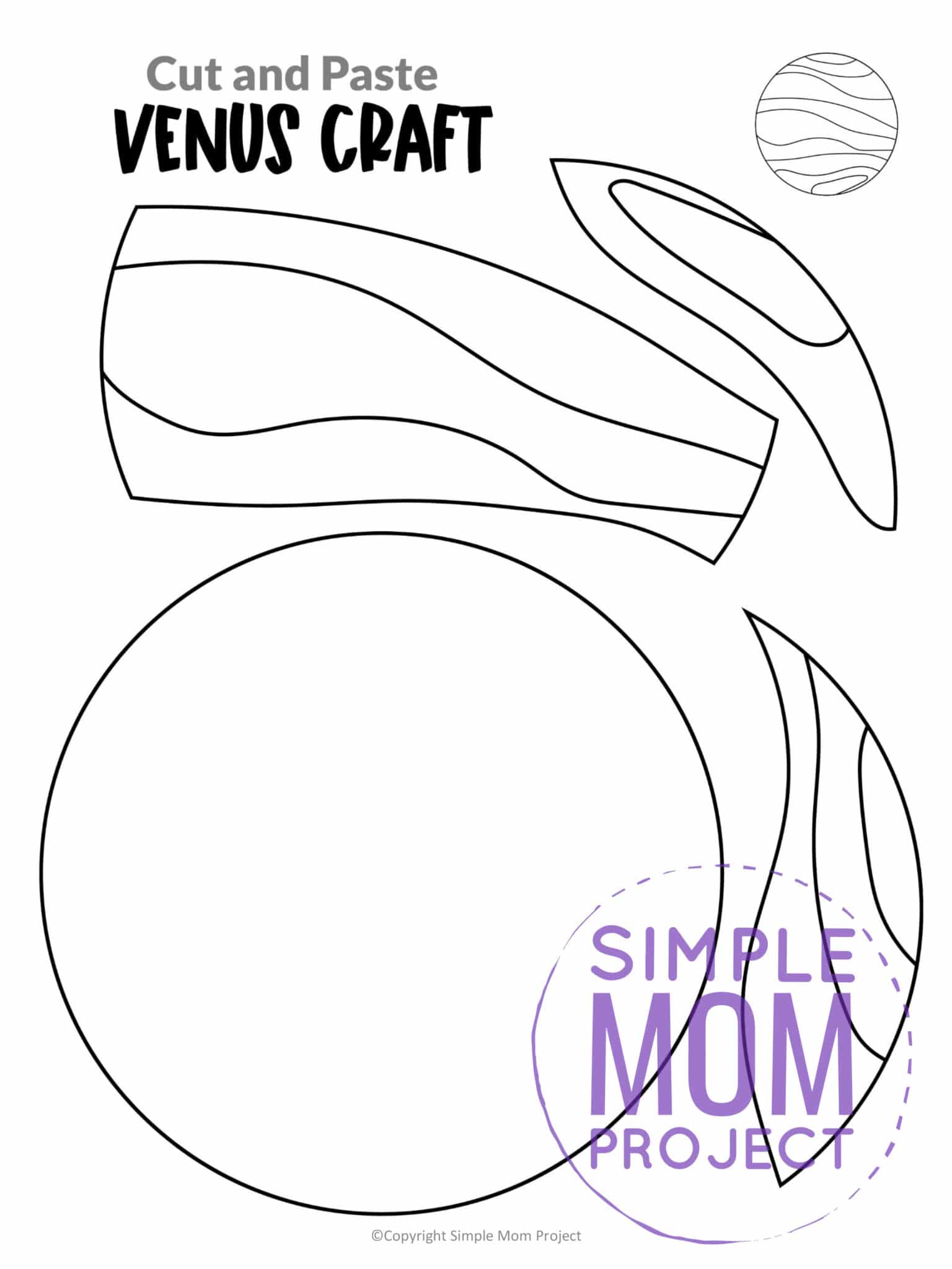 Planet Venus Cut and Paste Craft with Venus Template - Simple Mom Project
