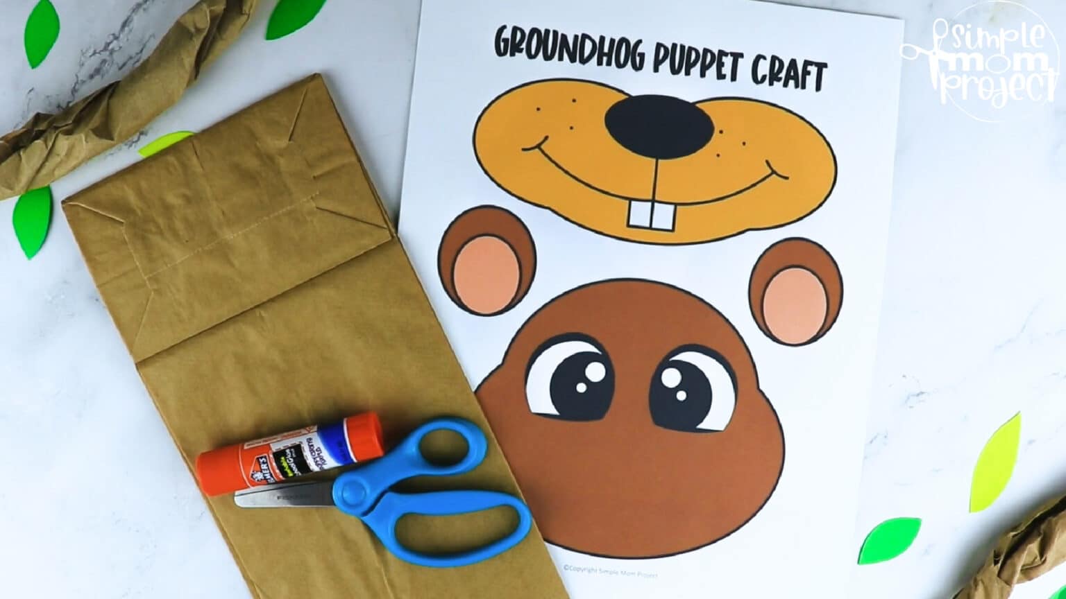 Printable Groundhog Paper Bag Puppet Template - Simple Mom Project