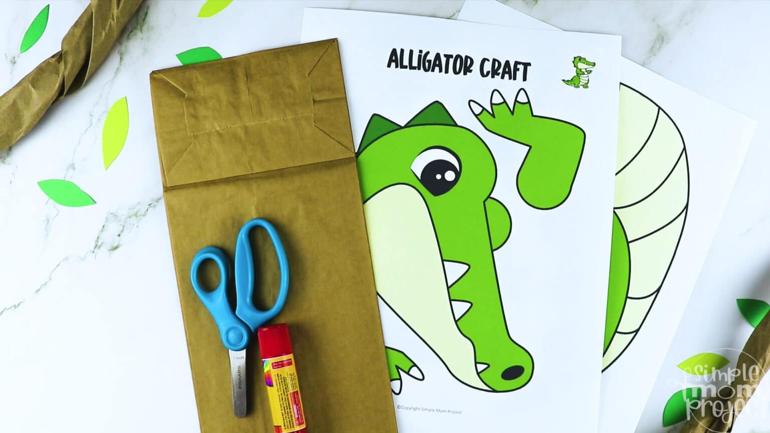 Printable Alligator Paper Bag Puppet Template - Simple Mom Project