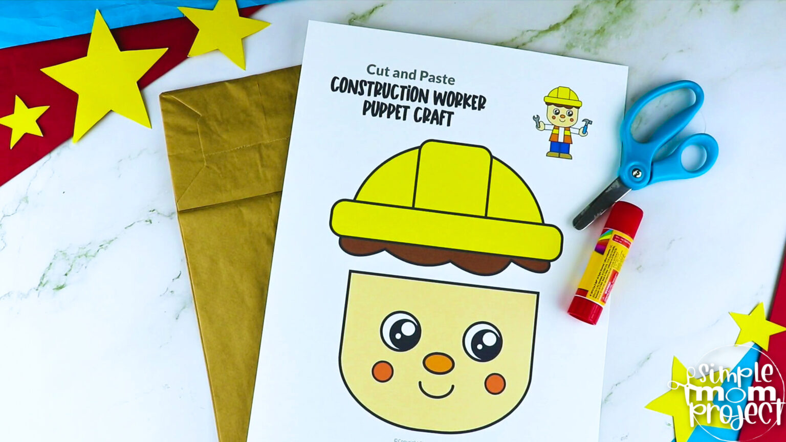 Printable Construction Worker Paper Bag Puppet Template – Simple Mom ...