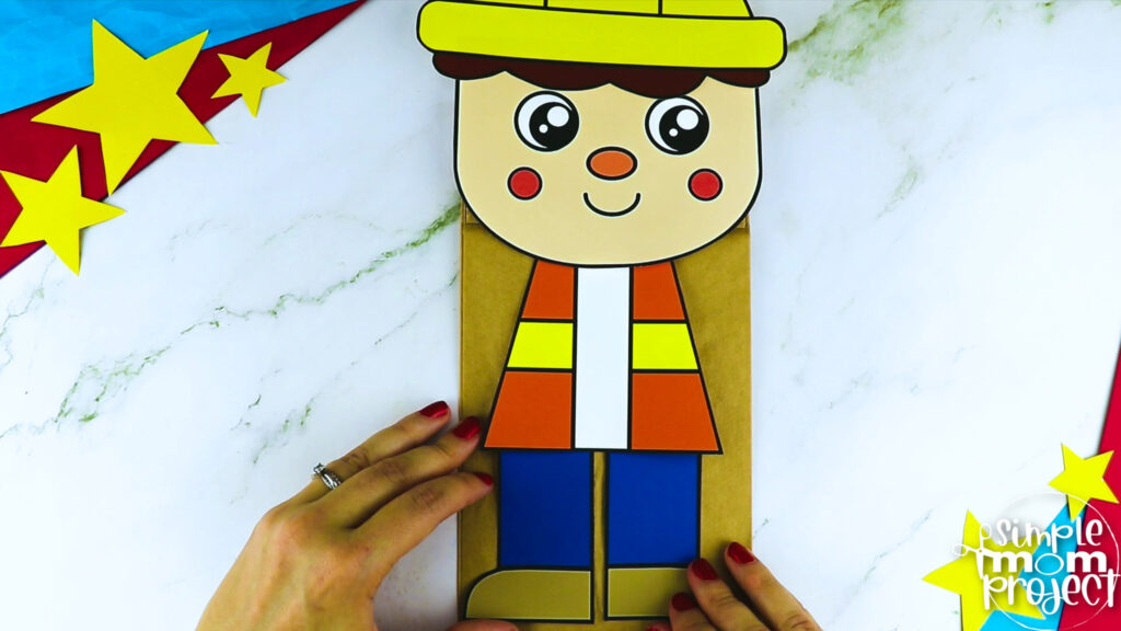 Printable Construction Worker Paper Bag Puppet Template – Simple Mom ...