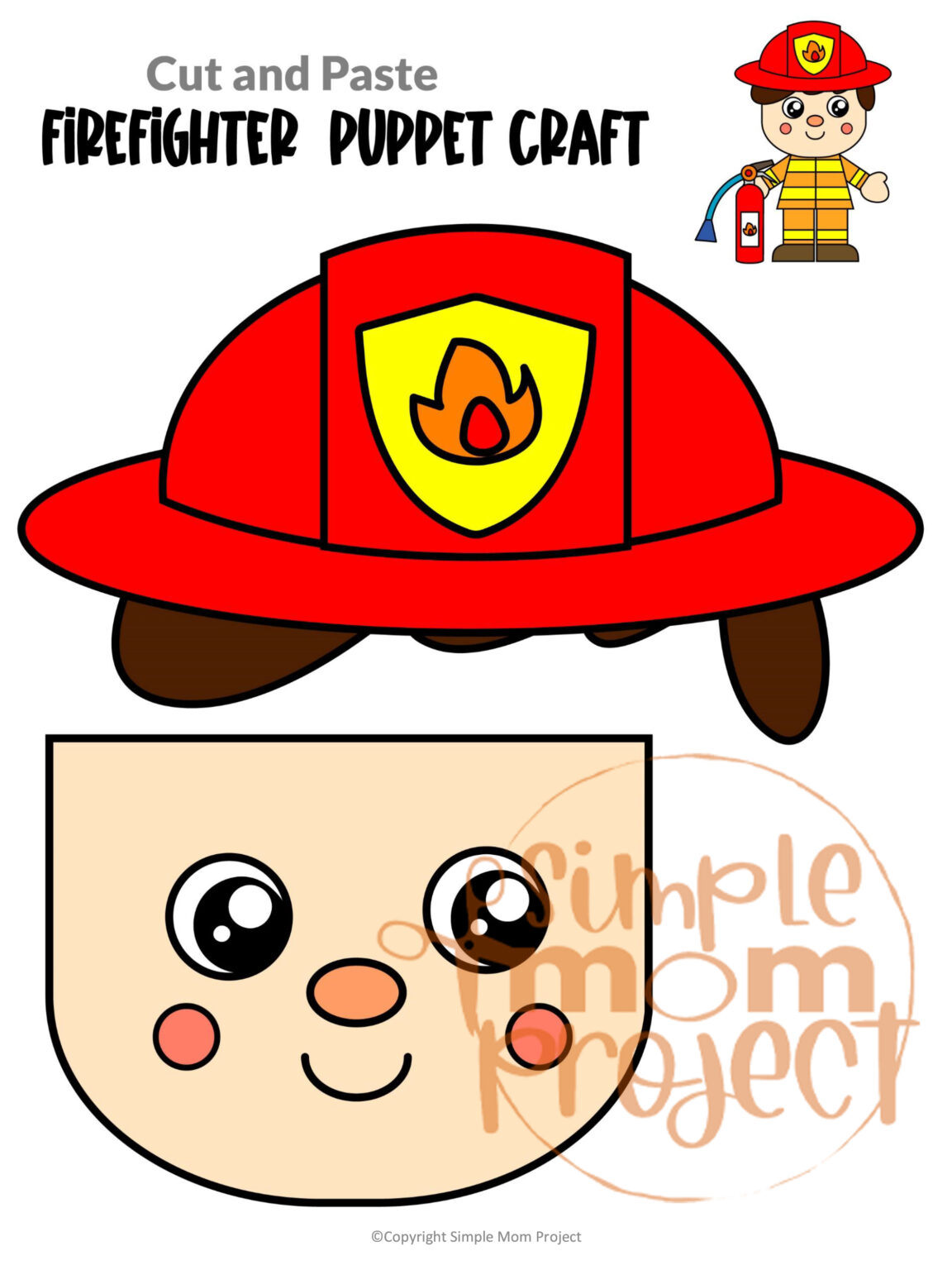 Printable Firefighter Paper Bag Puppet Template – Simple Mom Project