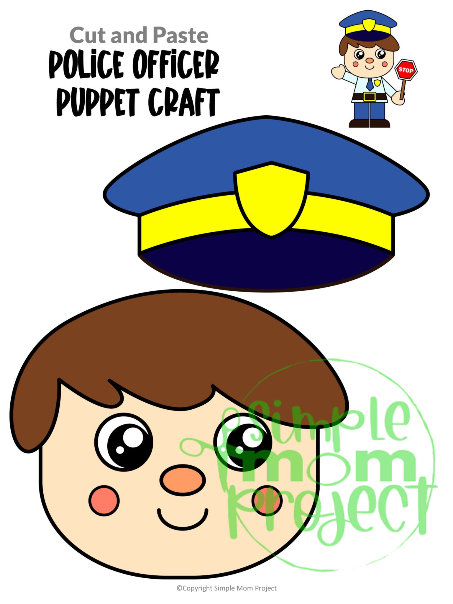 Printable Police Officer Paper Bag Puppet Template – Simple Mom Project