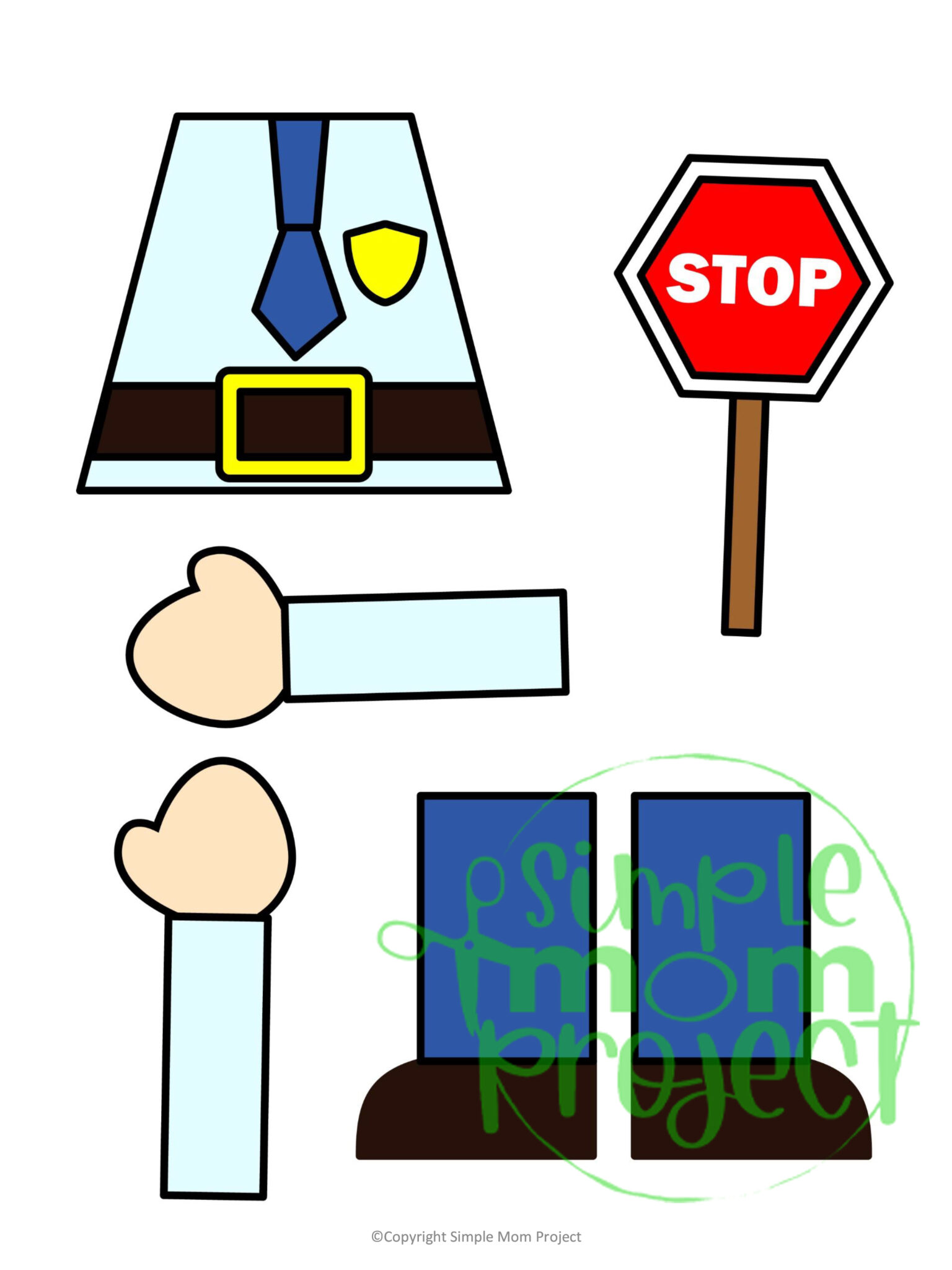 Printable Police Officer Paper Bag Puppet Template – Simple Mom Project