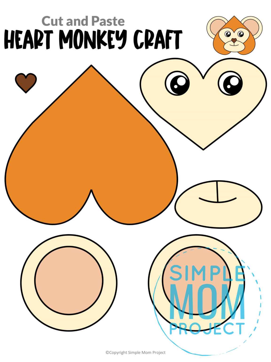 Printable Heart Monkey Craft Template - Simple Mom Project