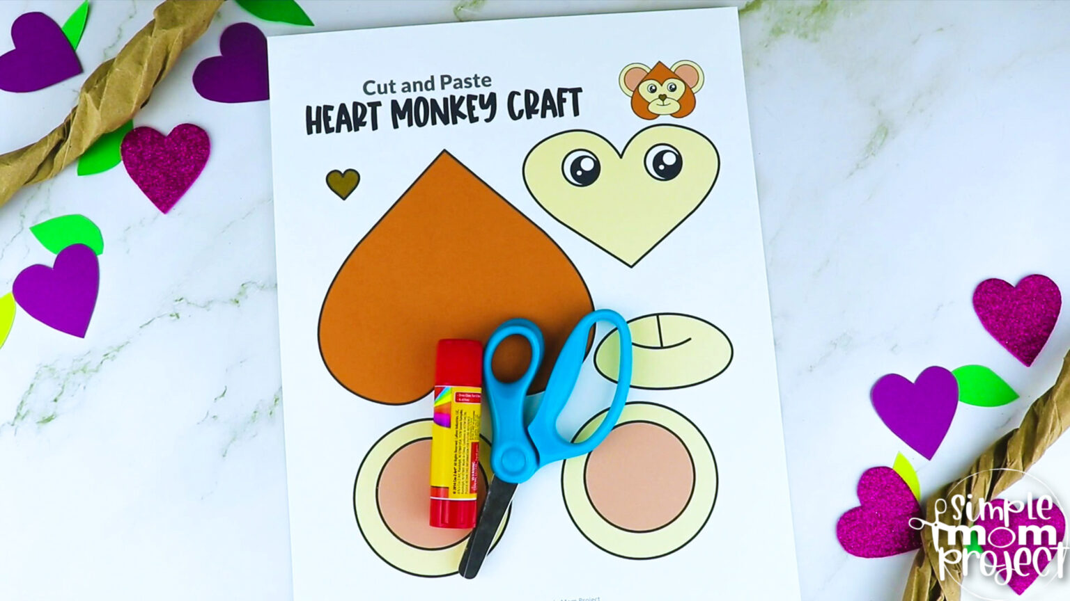 Printable Heart Monkey Craft Template – Simple Mom Project