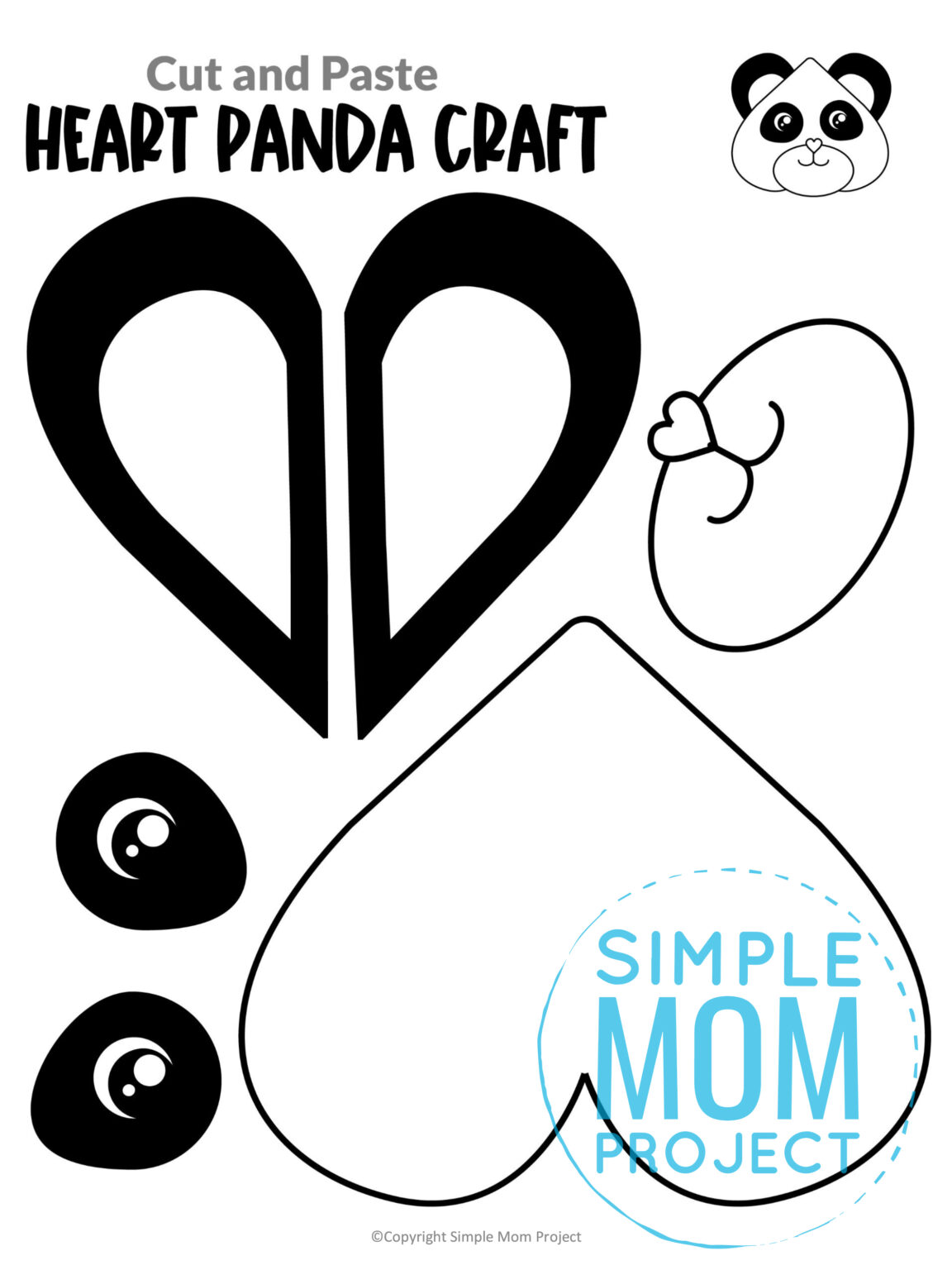Printable Heart Panda Craft Template – Simple Mom Project