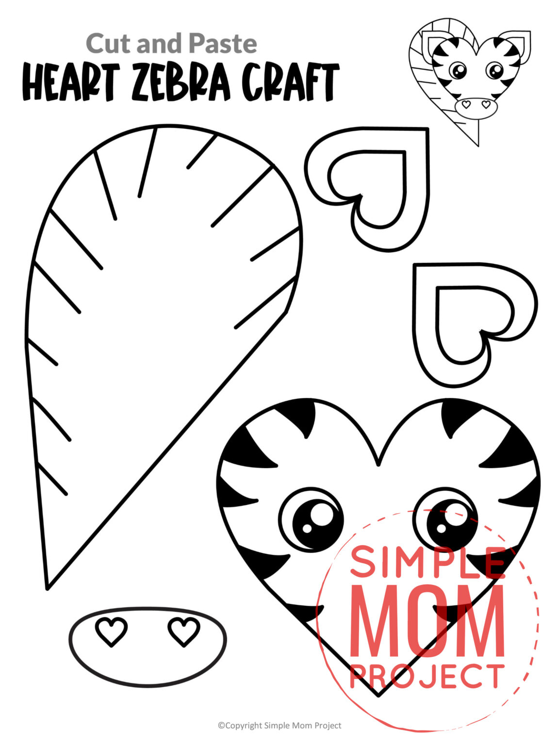 Printable Heart Zebra Craft Template – Simple Mom Project
