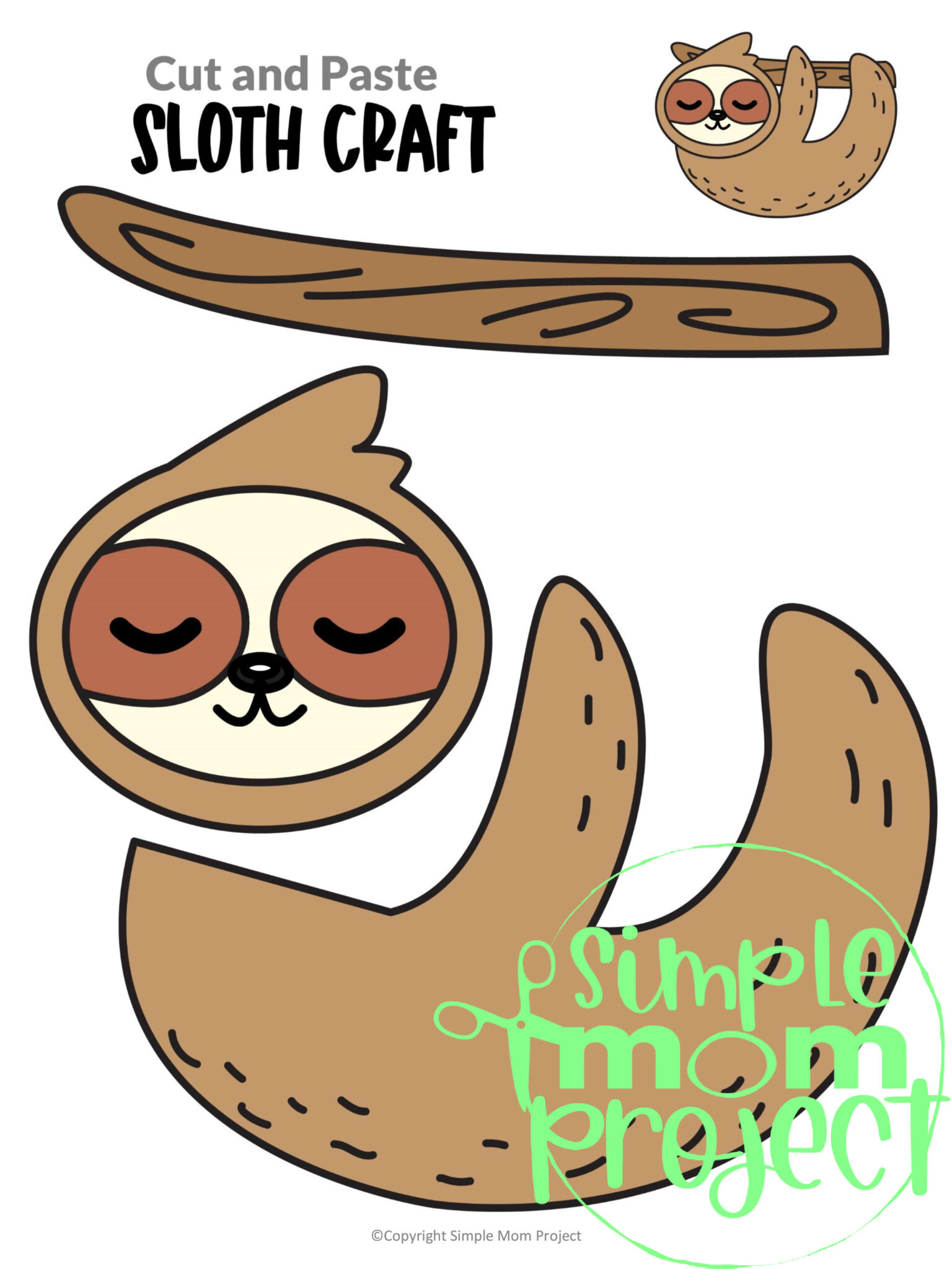 Printable Sloth Craft Template – Simple Mom Project