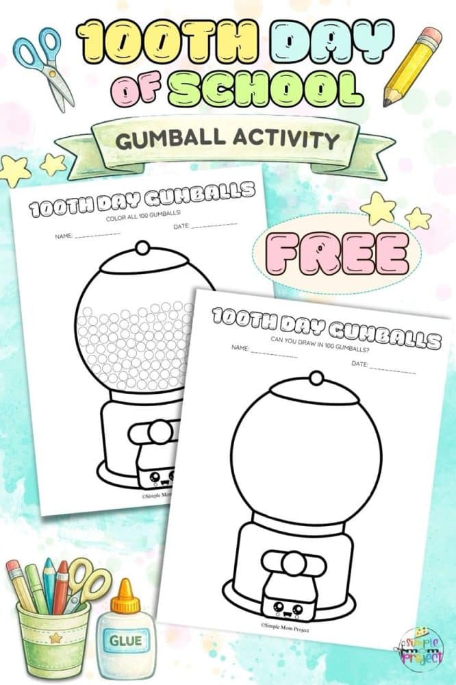 Easy Fun Free Printable Gumball Template for the 100th Day of School ...