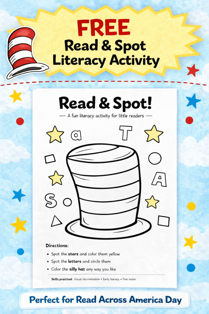 FREE Read & Spot Literacy Activity for Dr. Seuss Day (Preschool ...